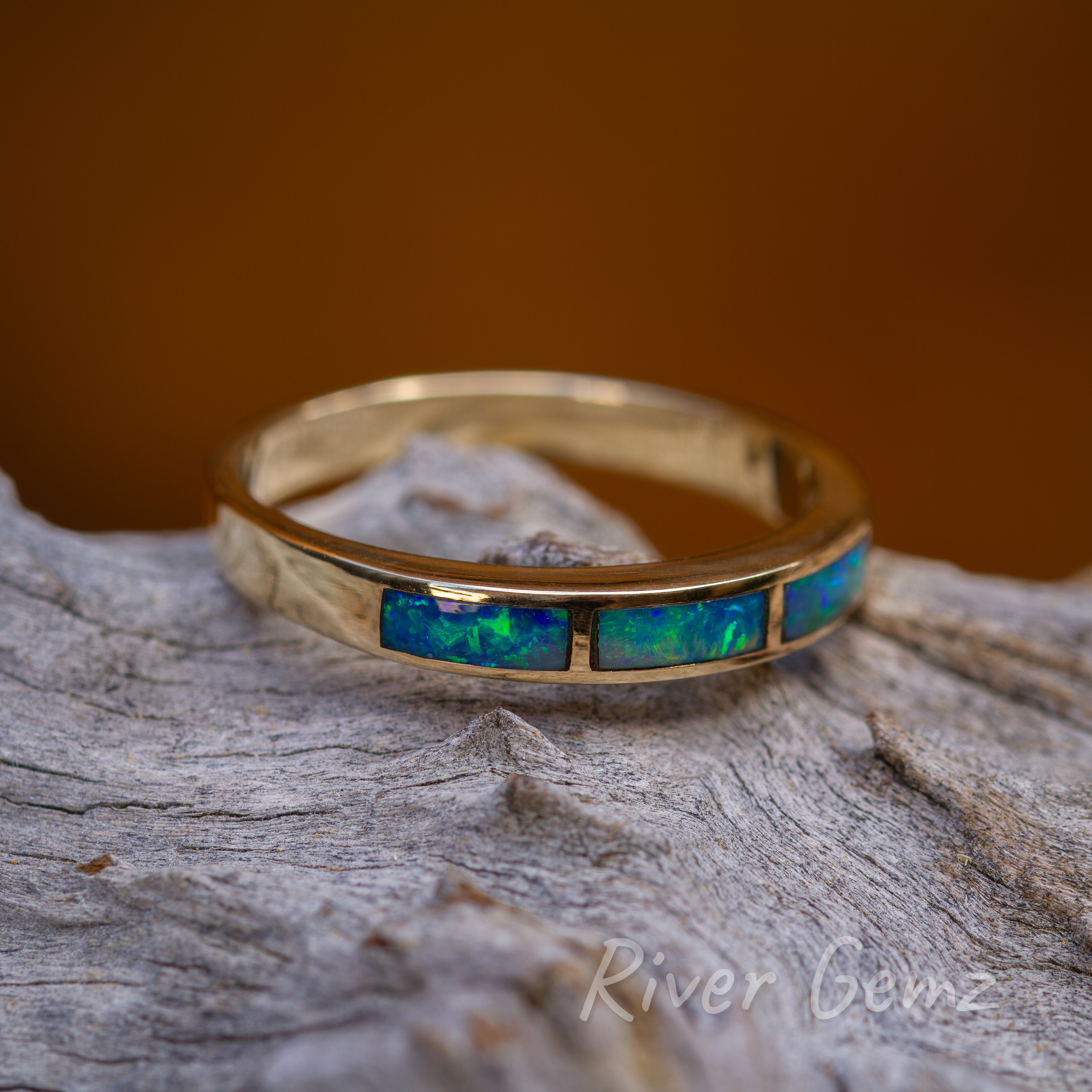 Lightning Ridge Crystal Opals in 9K Inlay Ring [#2852 et al] – River Gemz