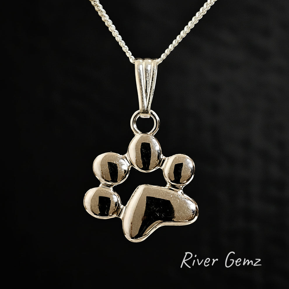 Paw Print in Solid Silver Pendant [#2950] – River Gemz